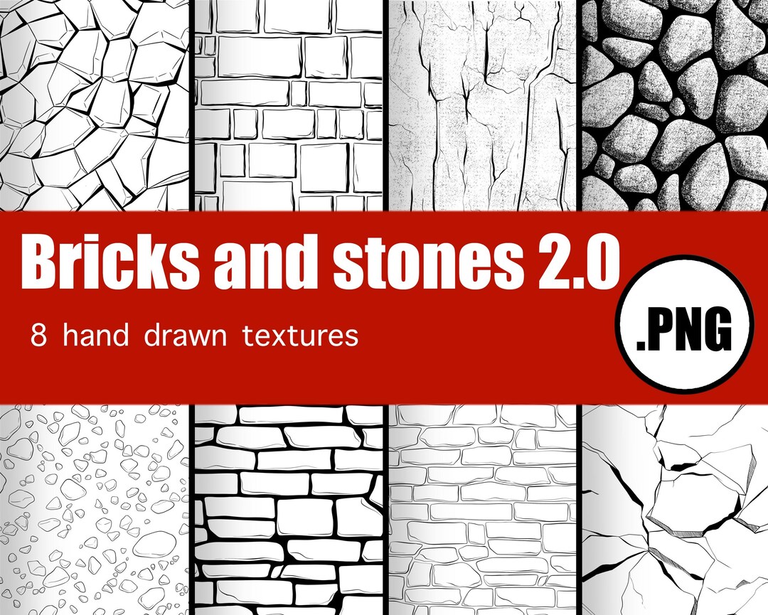 Bricks and Stones Seamless Hand Drawn Textures Procreate Brushes Pack ...