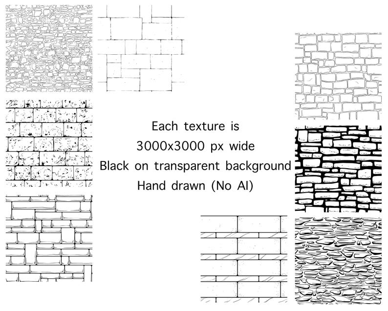 Bricks and Stones Hand Drawn Textures Pack of 8 Png Transparent ...