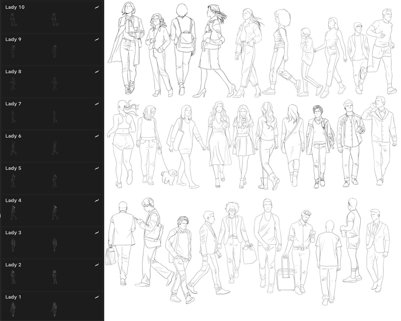 City Walking People Procreate Stamp Brush Pack of 30 Crowd Brush Comics ...
