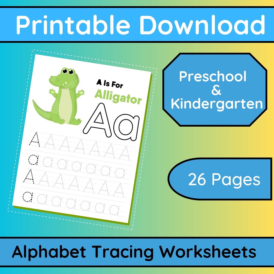 Alphabet Tracing Worksheets, 26 Pages Digital Downloads Kids Alphabet ...
