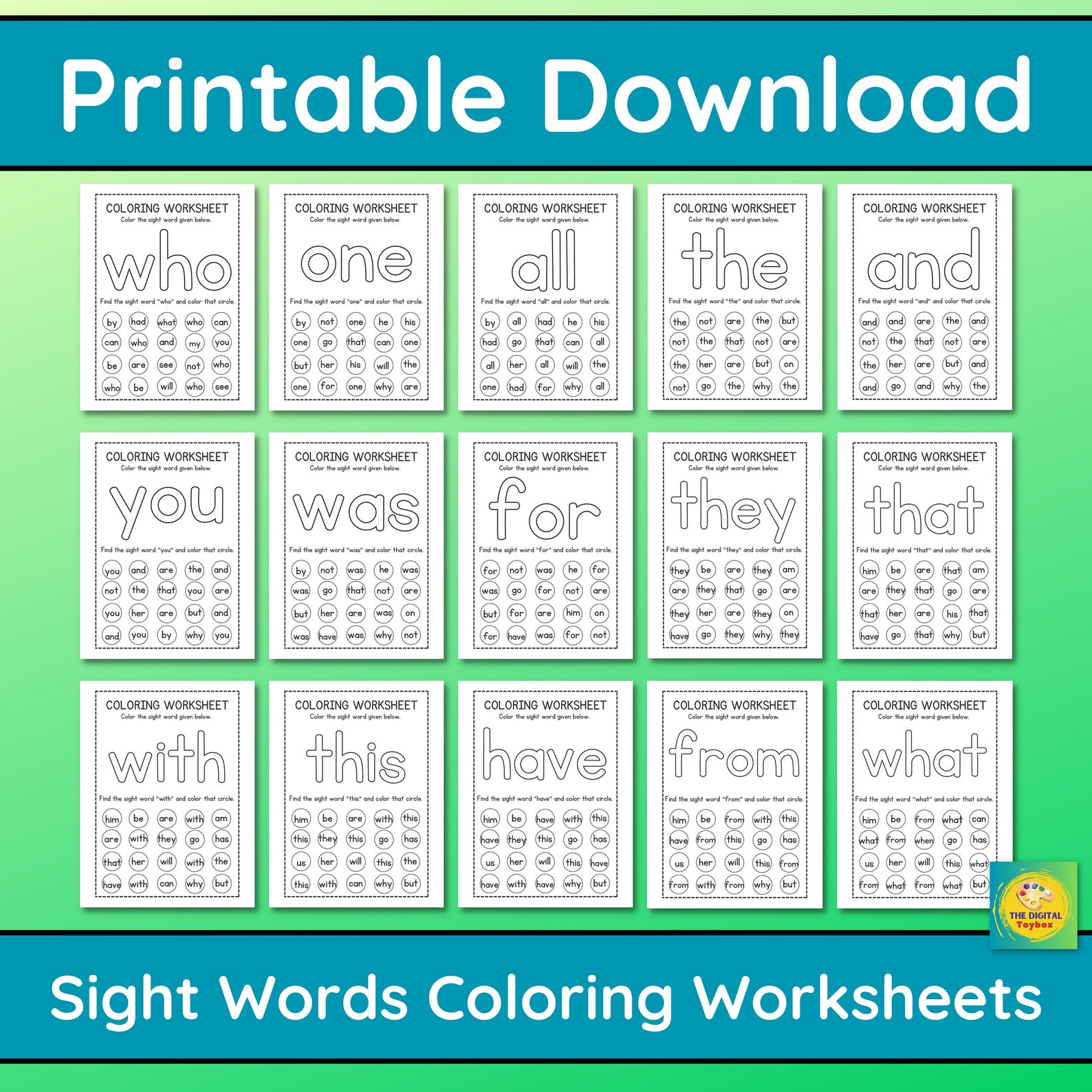 Sight Words for Preschool & Kindergarteners | Sight Word Worksheets ...