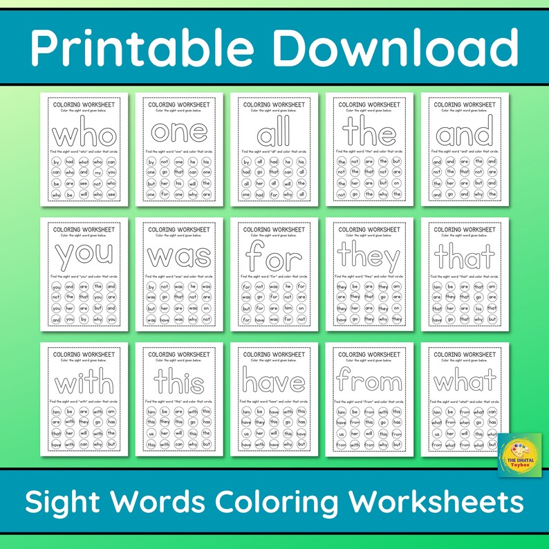 Sight Words for Preschool & Kindergarteners | Sight Word Worksheets ...