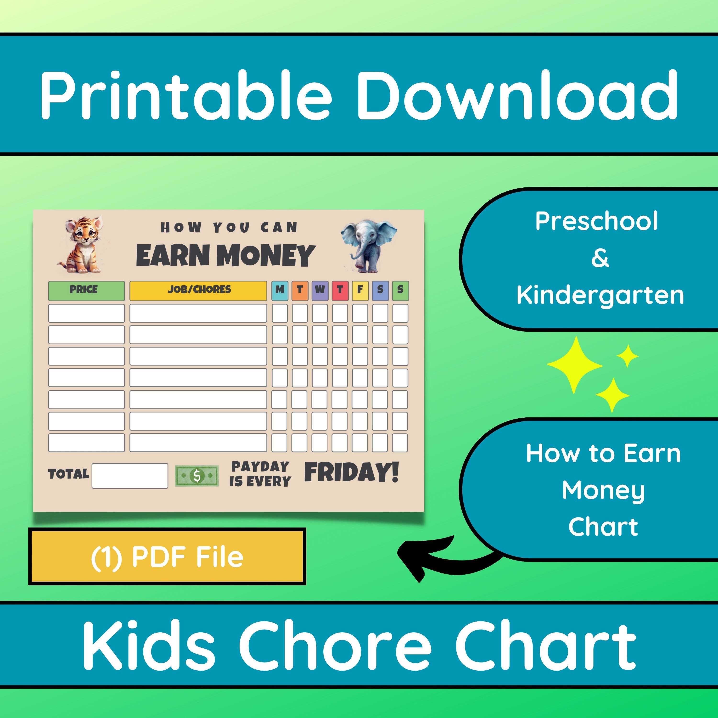 How to Earn Money Kids Chore Chart | Chore Bucks Reward Chart | Reward ...