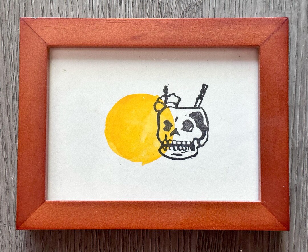 Skull Tiki Glass Small Linocut Print Spooky Tropical Beverage Mini ...