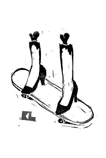 Zombie Skater Linocut Print | Handmade Punk Halloween Stamp Art | Sk8r ...