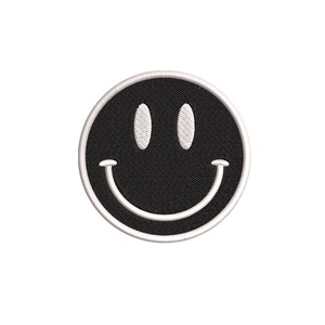 Smiley Face Black Happy Embroidered Custom Patch 2.5in; CHOOSE Iron-on ...