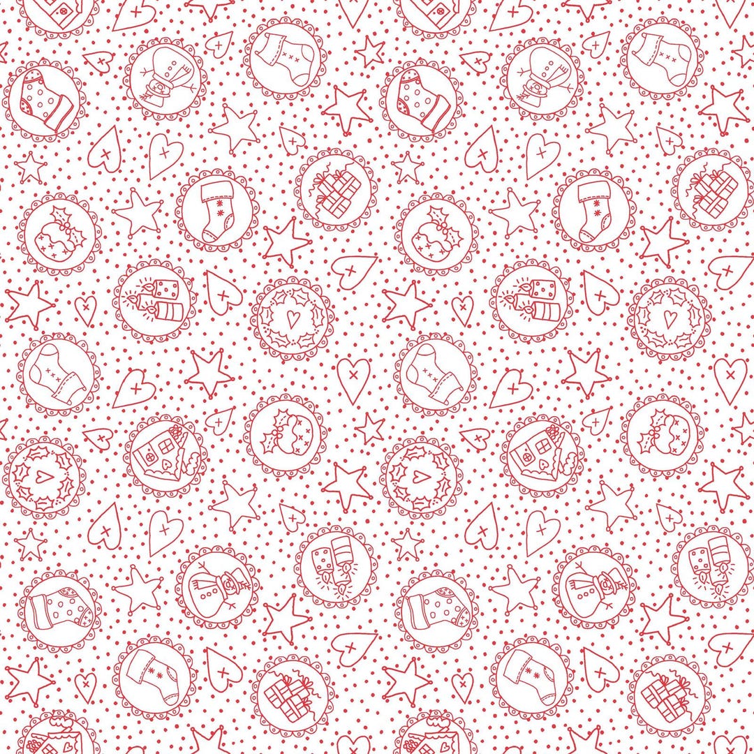 Redwork Christmas Quilt Fabric by Henry Glass - Holiday Motifs on Cream ...