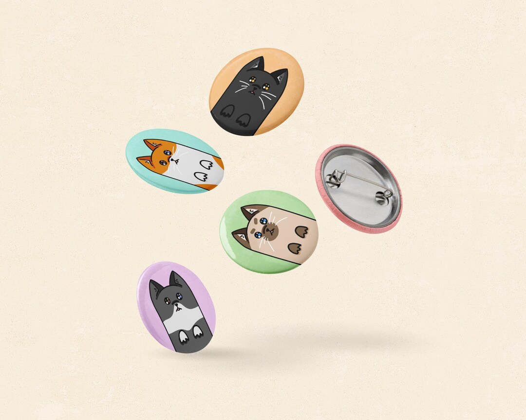 Cute Cats Button Pin Set, Chibi Long Cats, Animal Pins, Cat Set 2 - Etsy