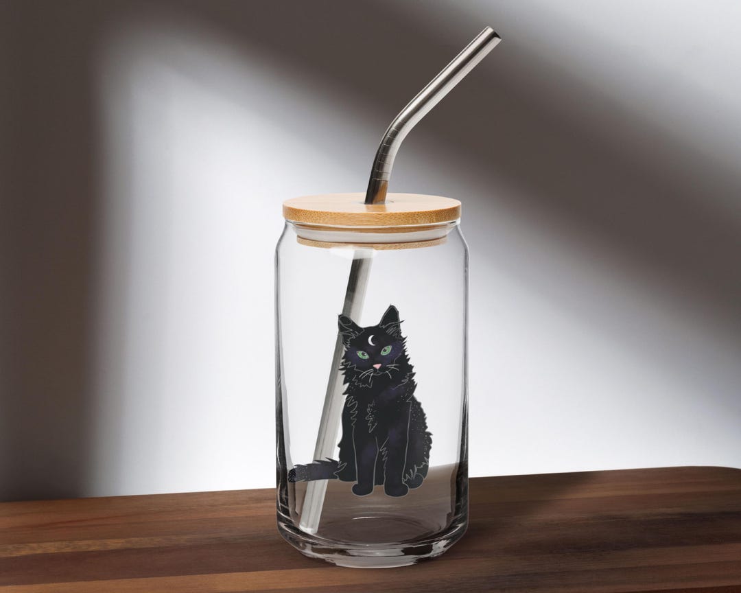 Black Space Cat Glass Tumbler, Cute Cat Coffee Cup, Cute Animal Tumbler ...