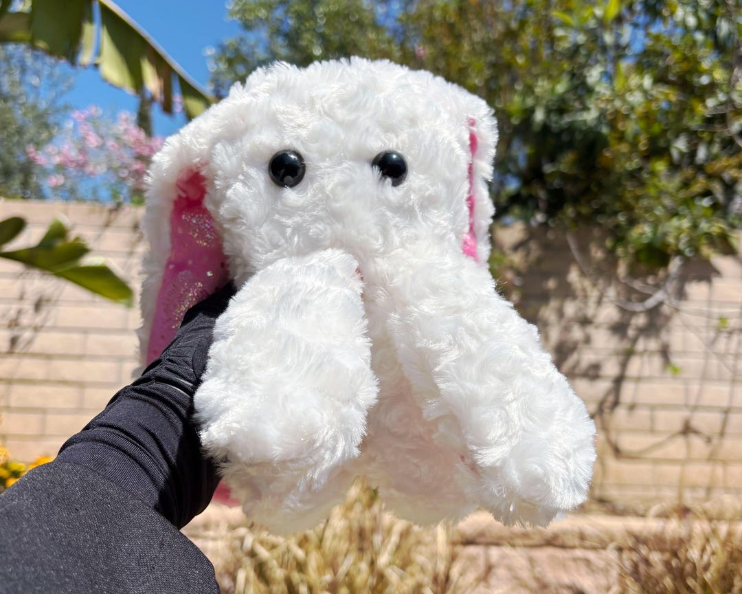 Hand-sewn Bunny Plush, White Bunny Bean Plushies, Handmade Stuffed ...