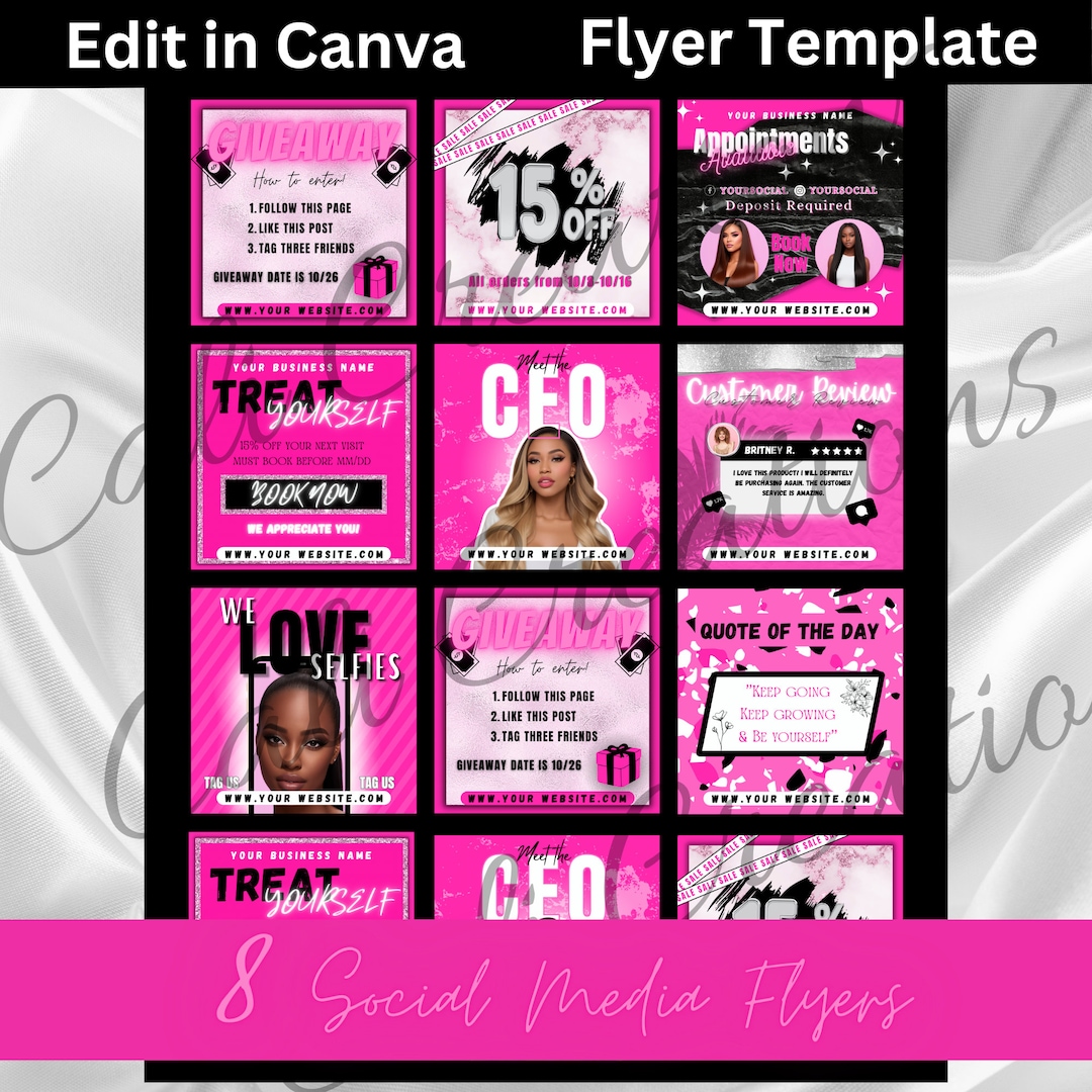 8 Social Media Flyer Bundle | Pink Flyer | Promo Flyer| Business Flyer ...