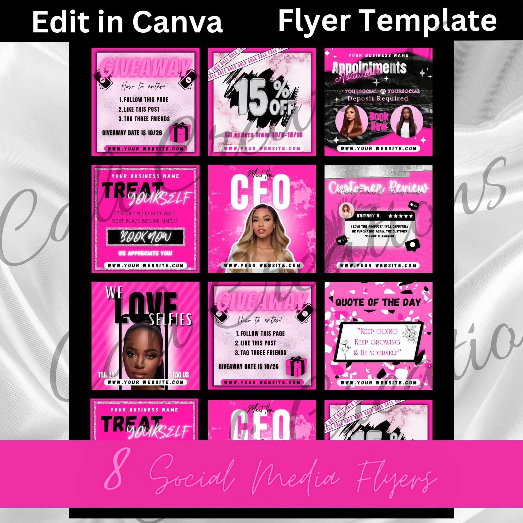 8 Social Media Flyer Bundle | Pink Flyer | Promo Flyer| Business Flyer ...