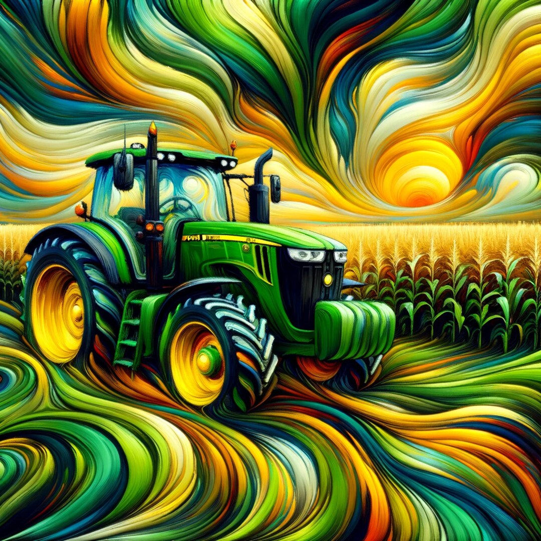 An Abstract Image of a John Deere Tractor, Characterised by Vibrant ...