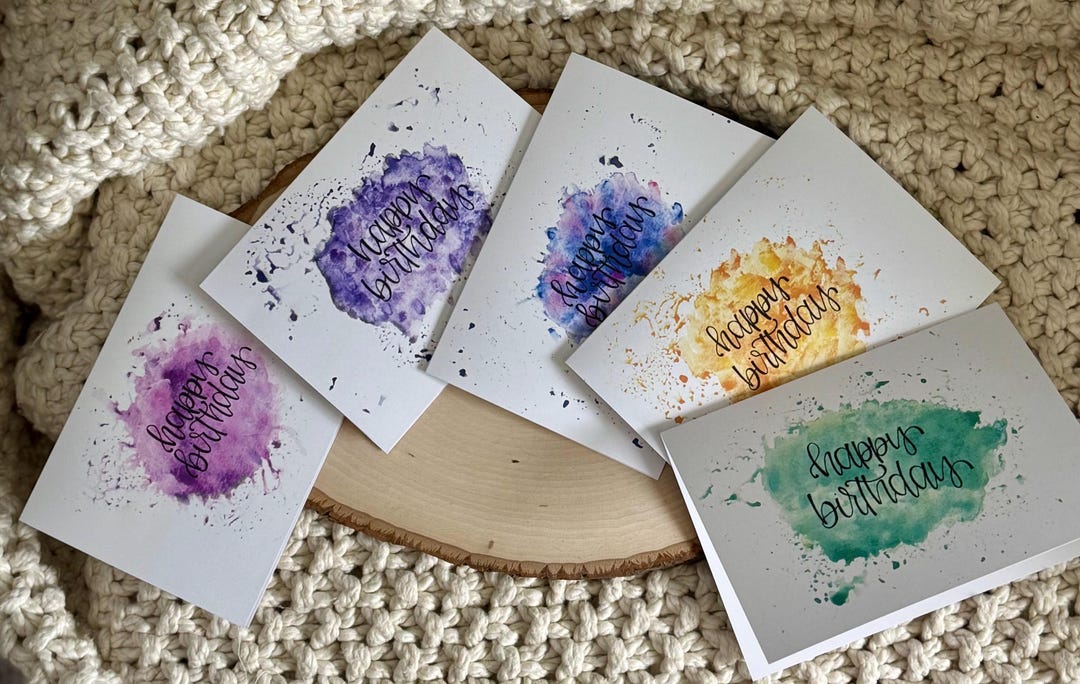 Abstract Watercolor Birthday Card Pack - Etsy