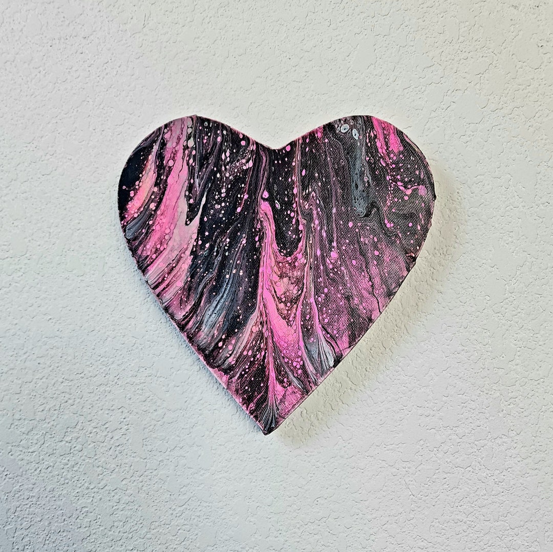Handcrafted, Unique, One of Kind Pour Painting, 8" X 8" Heart Shaped ...