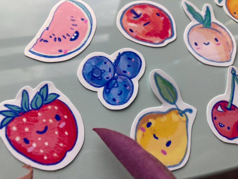 Kawaii Fruit Sticker Pack // Bakers Dozen Fruit Stickers // Vinyl ...