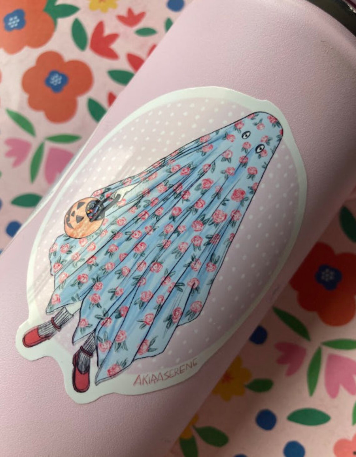 Vintage Ghost Girl Vinyl Sticker // Halloween Costume Stickers // Vinyl ...