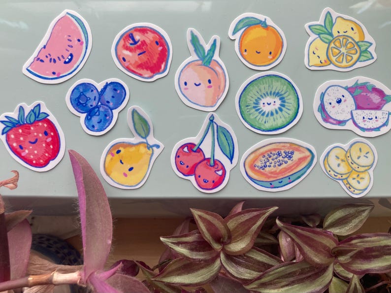 Kawaii Fruit Sticker Pack // Bakers Dozen Fruit Stickers // Vinyl ...