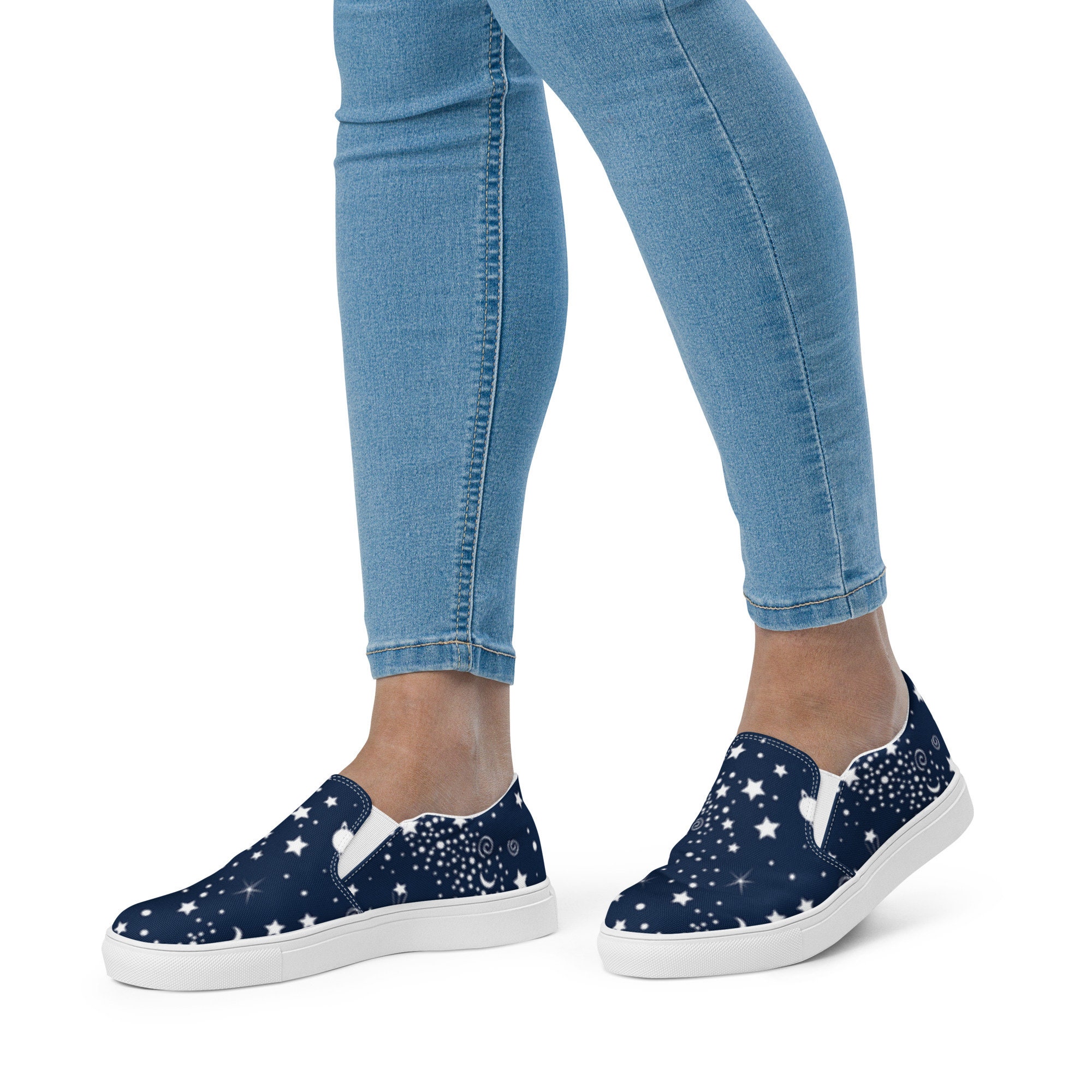 Navy Sun Moon Stars Women’s Slip-on Canvas Shoes - Etsy