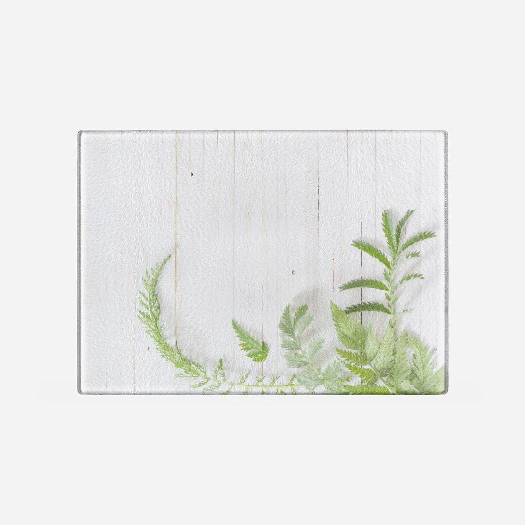 Whitewash Green Leaves Glass Cutting Board Lrg. (15.75" X 11.5 ...