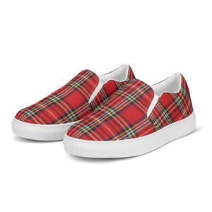 Red Plaid Sneakers, Tartan Shoe, Best Holiday Plaid Shoe Women’s Slip ...