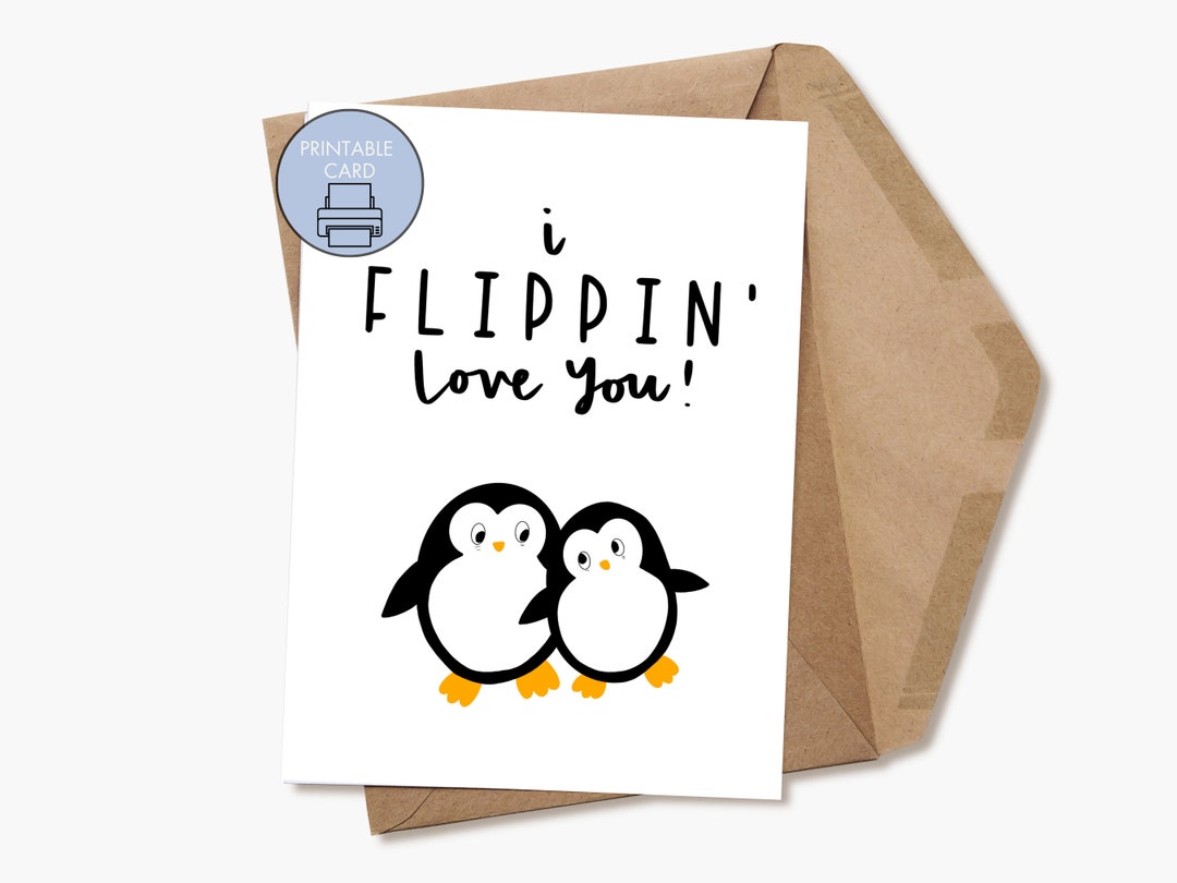 Penguin Love Card, Printable Cute Card, Valentines Day Card, Christmas ...