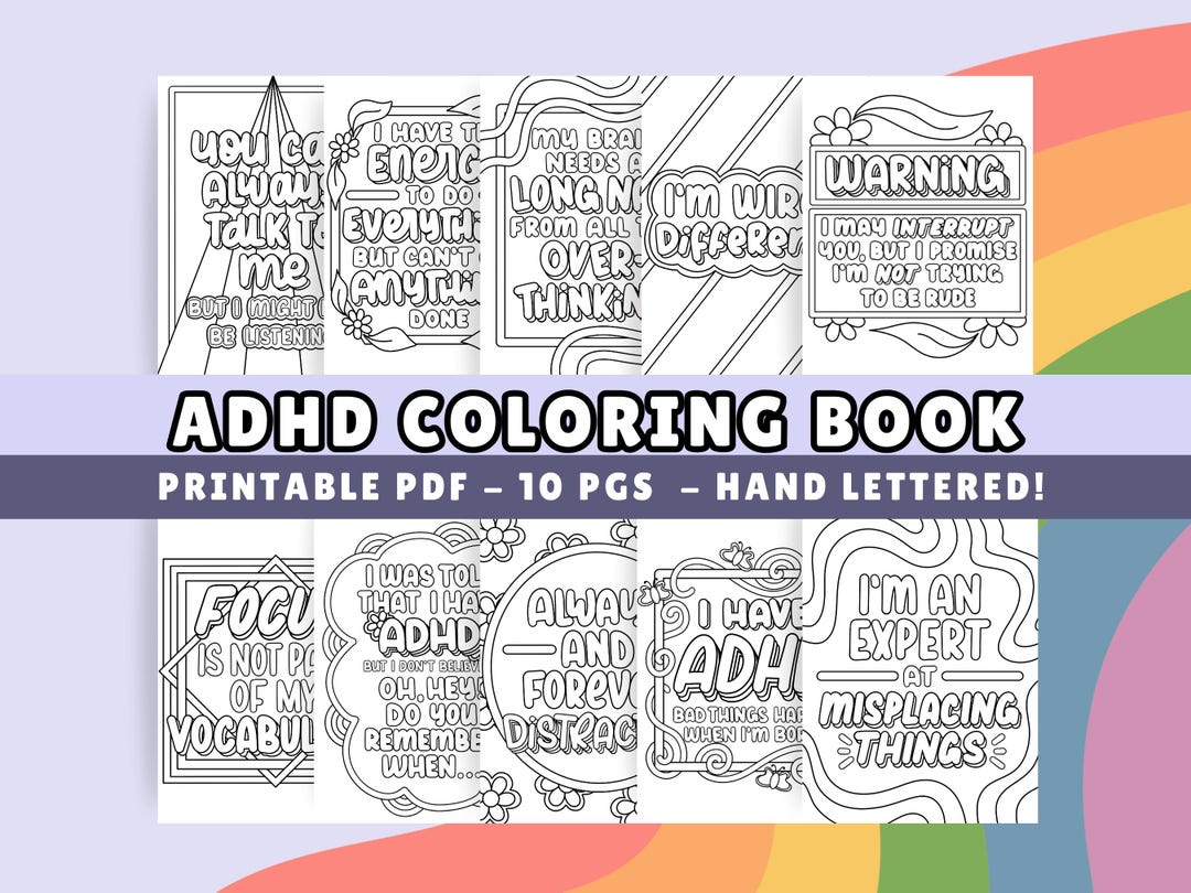 ADHD Coloring Book, Mental Health Activity, Coloring Pages for Adults ...