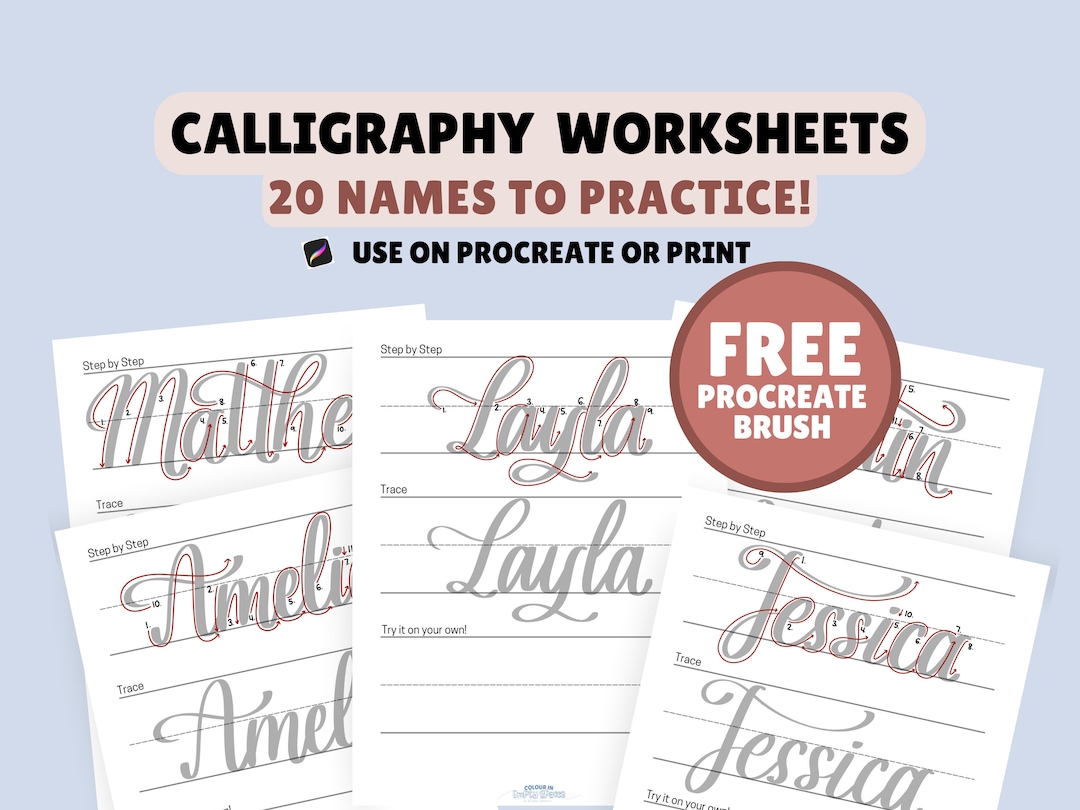 Calligraphy Practice Sheets for Procreate, Calligraphy Workbook ...