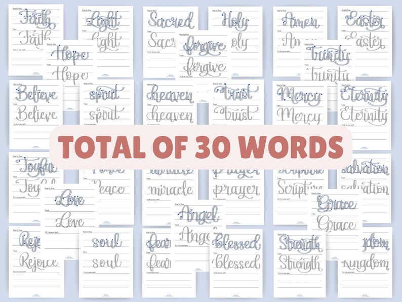 Procreate Calligraphy Workbook, Hand Lettering Practice Sheets, 30 Word ...