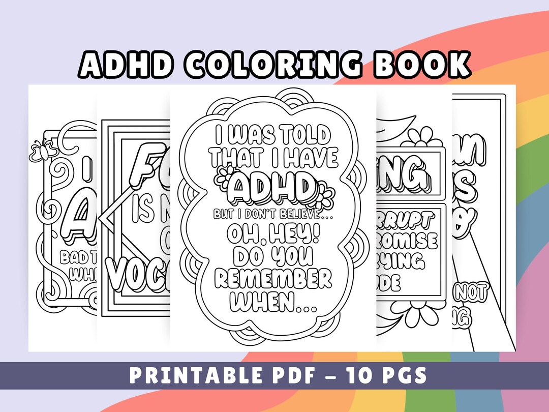 ADHD Coloring Book Printable Mental Health Activity for Adults and ...