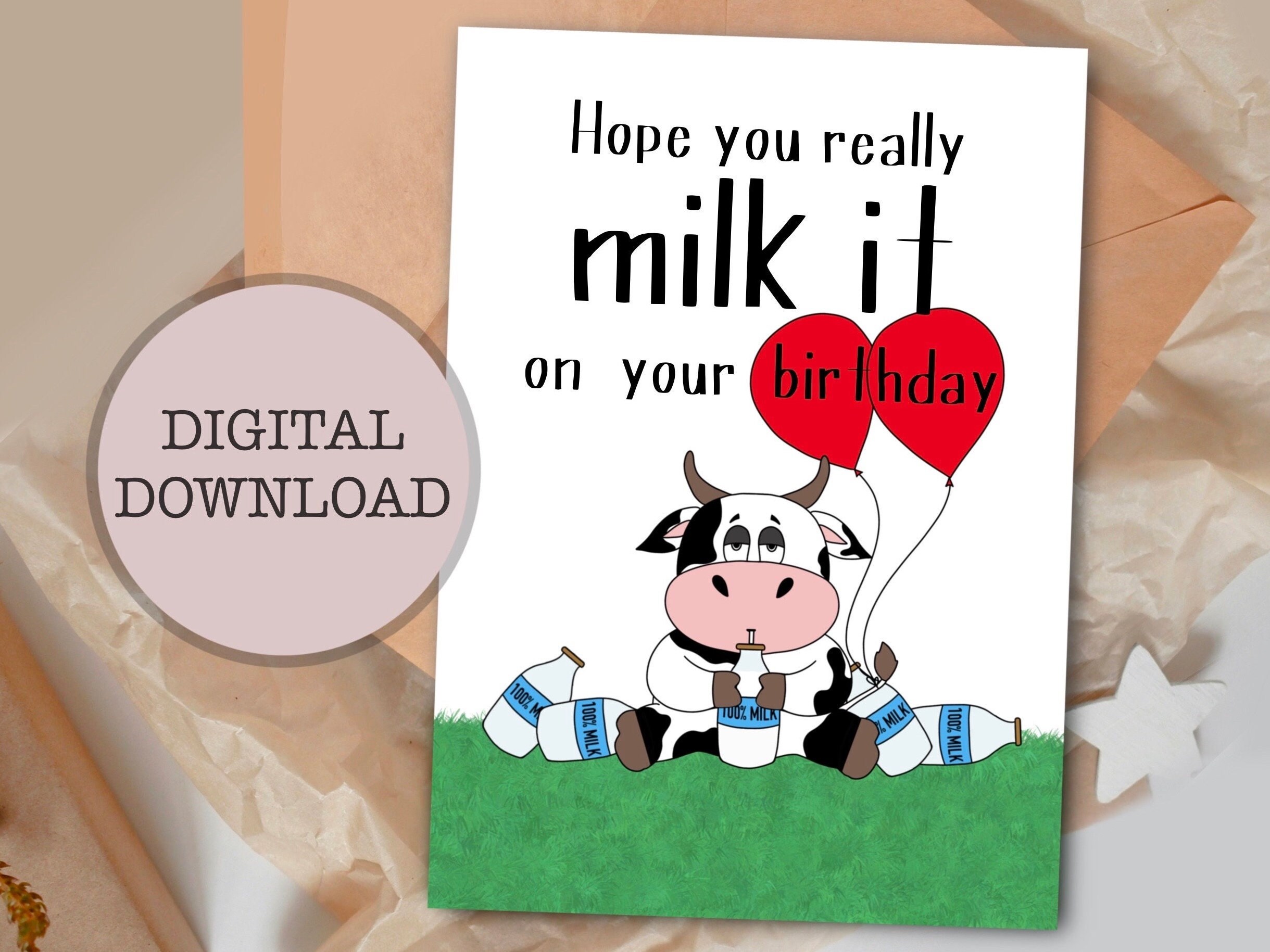 Drunk Cow Printable Birthday Card, Beer and Alcohol Lover Card, Farm ...