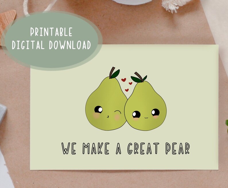Anniversary Pear Card for Her, Fruit Lover Card, Pun Printable Card for ...