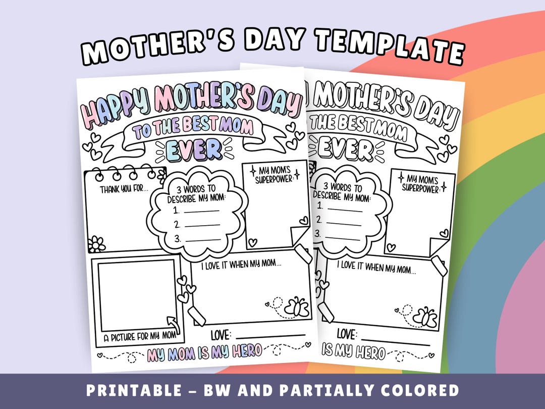 Mother's Day Fill-in Card: Coloring Page Gift (printable - Digital ...