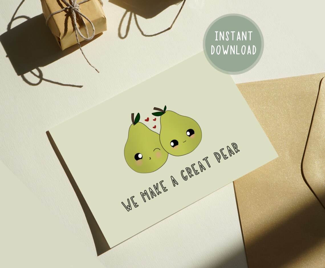 Anniversary Pear Card for Her, Fruit Lover Card, Pun Printable Card for ...