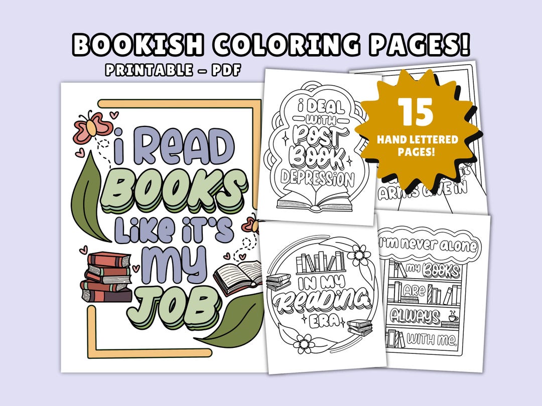 Book Lover Coloring Pages: Reading Quotes Art (printable Digital ...