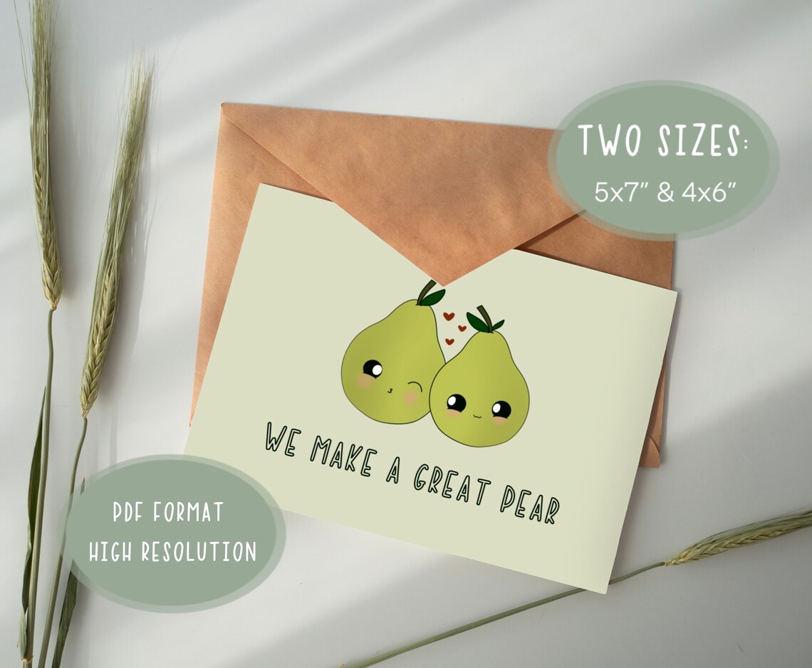 Anniversary Pear Card for Her, Fruit Lover Card, Pun Printable Card for ...