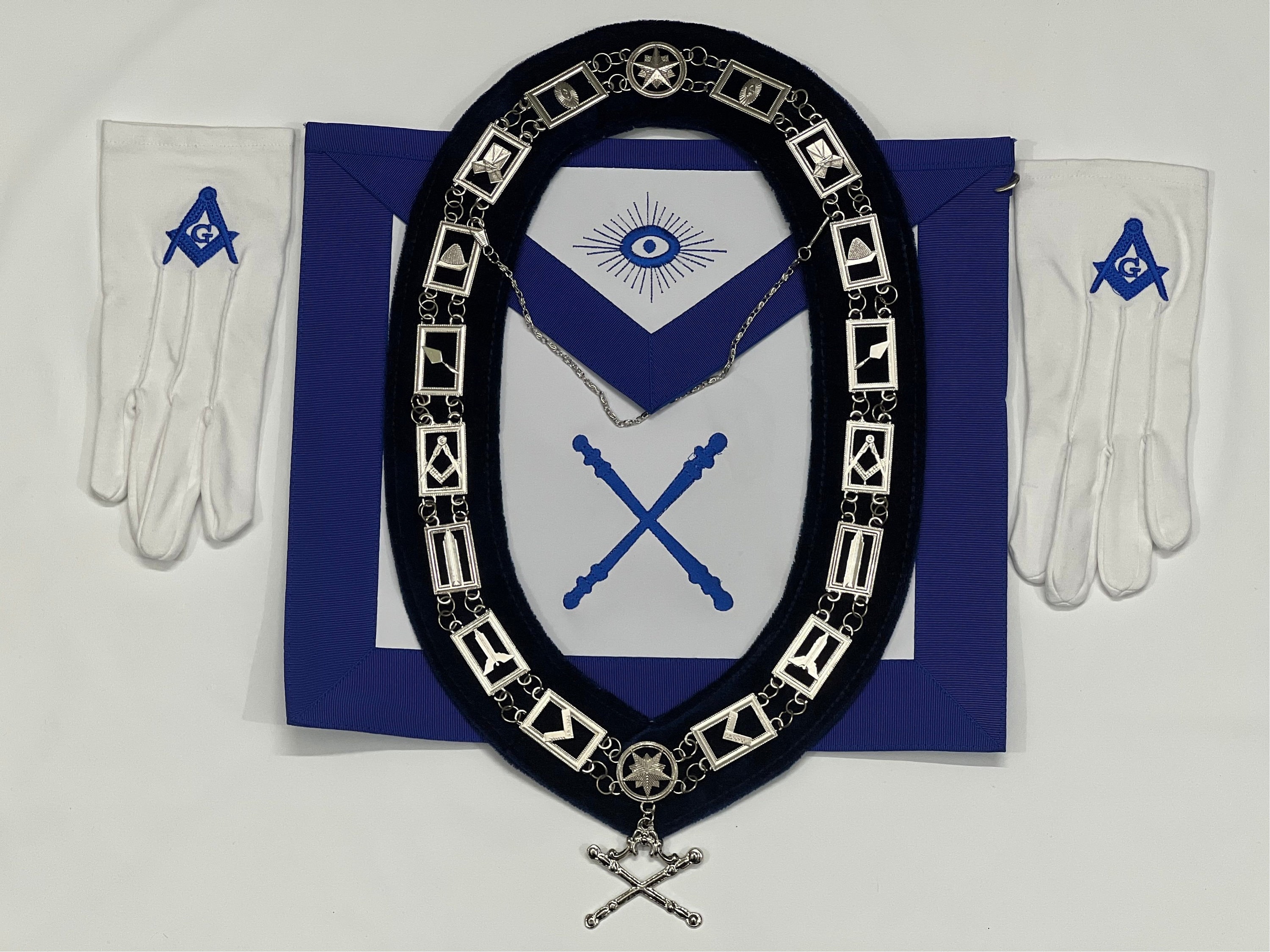 Masonic Regalia Blue Lodge Officer Marshal Apron, Silver Chain Collar ...