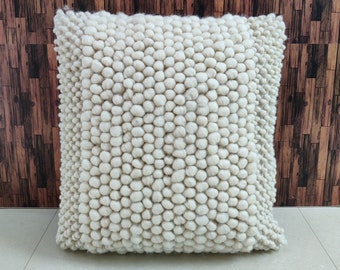 Hand Loom Woven Cotton & Wool Chunky Loops Textured Cushion Cover 20x20 ...