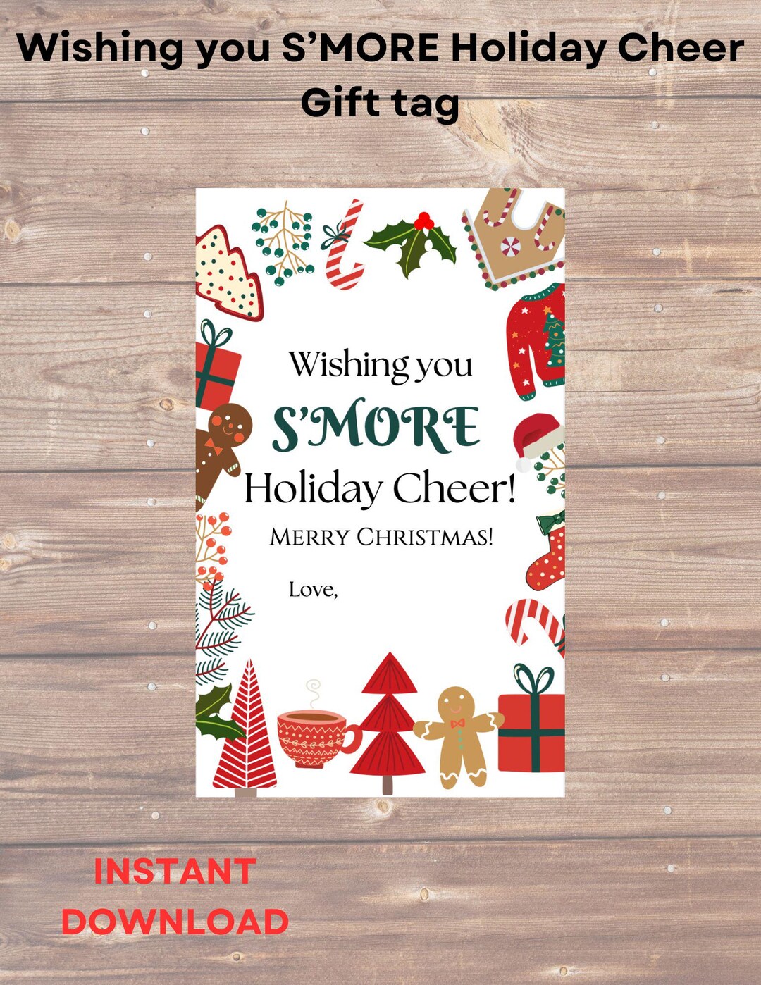 S'more Holiday Cheer Gift Tag, Christmas Neighbor Teacher Gift (digital ...