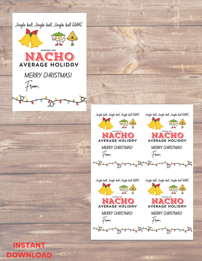 Jingle Bell Guac Nacho Average Holiday Gift Tag, Neighbor Gift ...