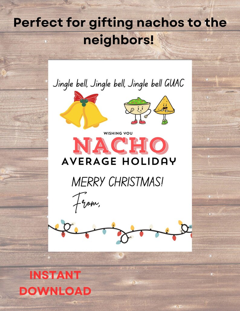 Jingle Bell Guac Nacho Average Holiday Gift Tag, Neighbor Gift ...