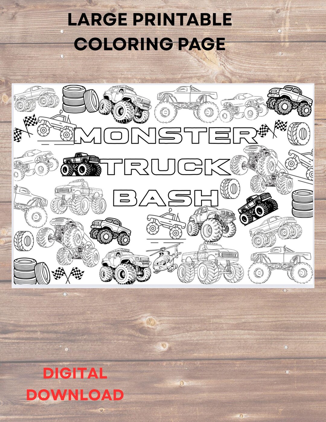 Monster Truck Party Coloring Page: Giant Printable (digital Download ...