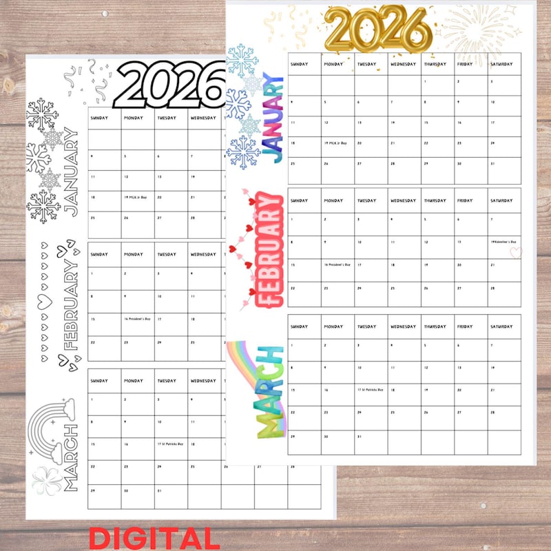 February March Calendar - Etsy