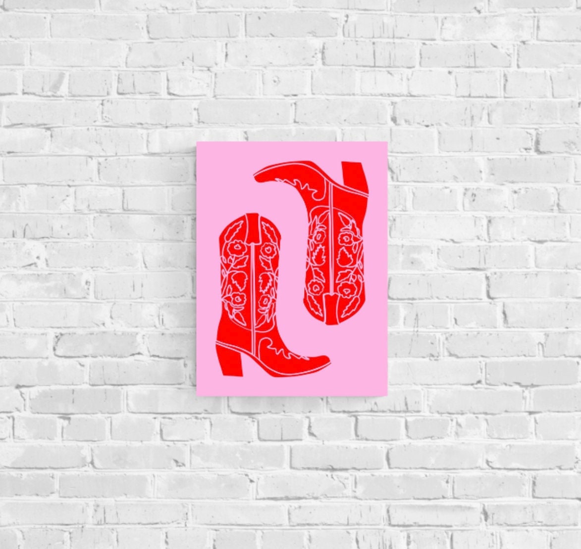 Red Pink Cowgirl Boot Art, Cowboy Boot Art, Western Prints, Trending ...
