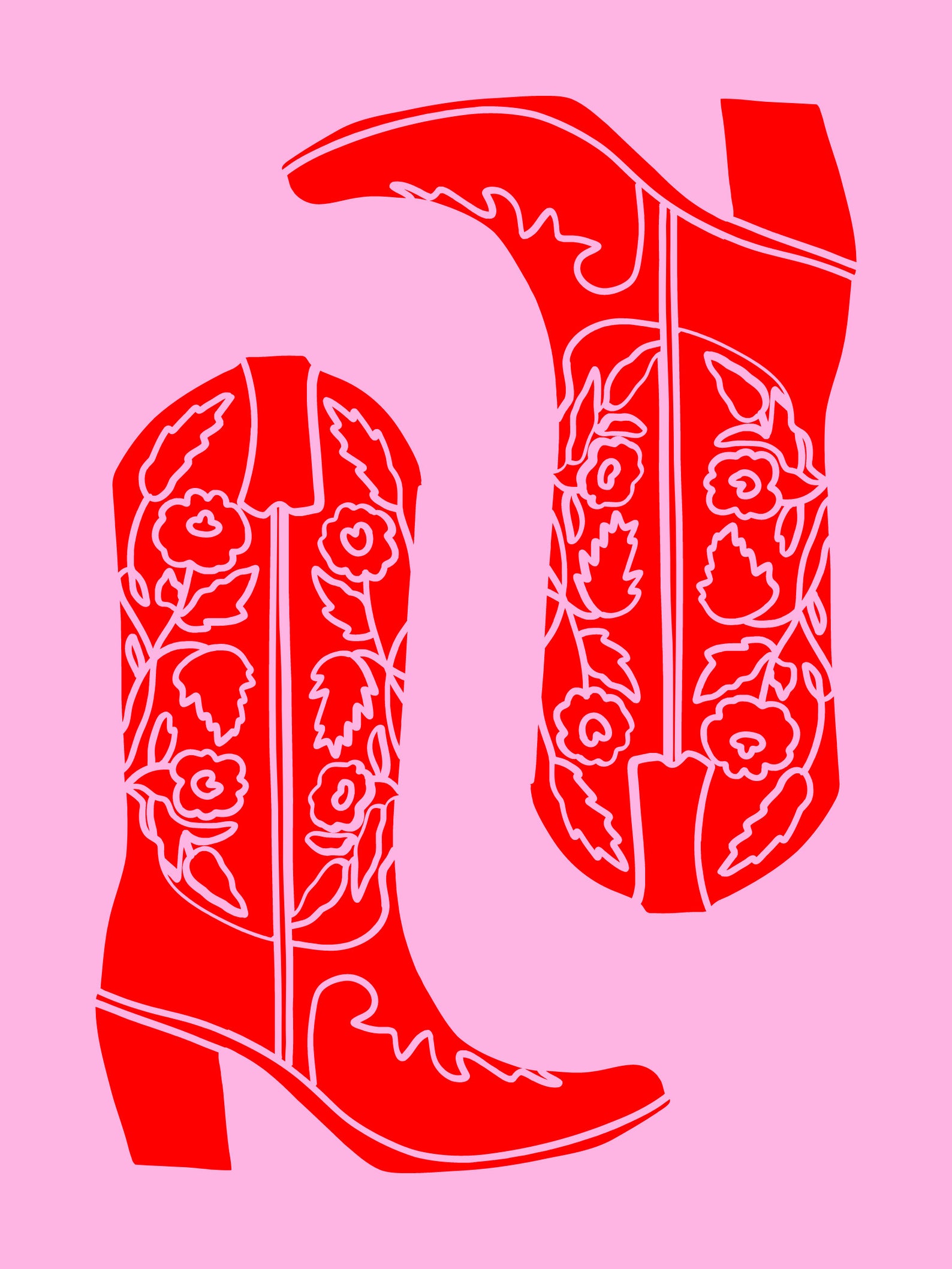 Red Pink Cowgirl Boot Art, Cowboy Boot Art, Western Prints, Trending ...