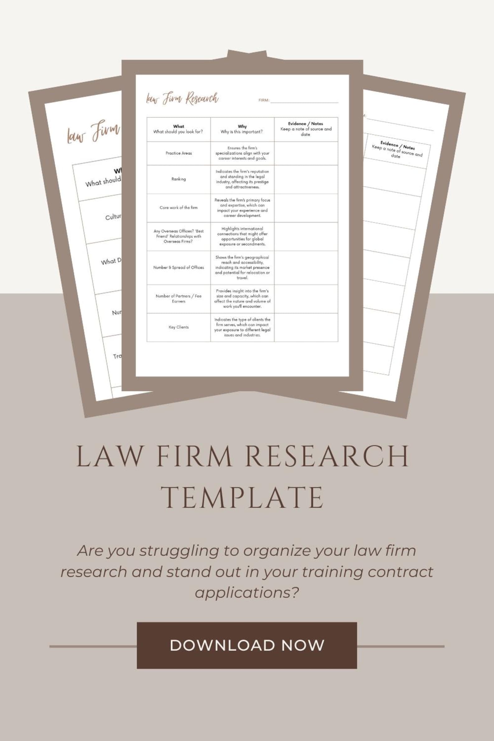 Law Firm Research Template Training Contract Prep for Law Students ...
