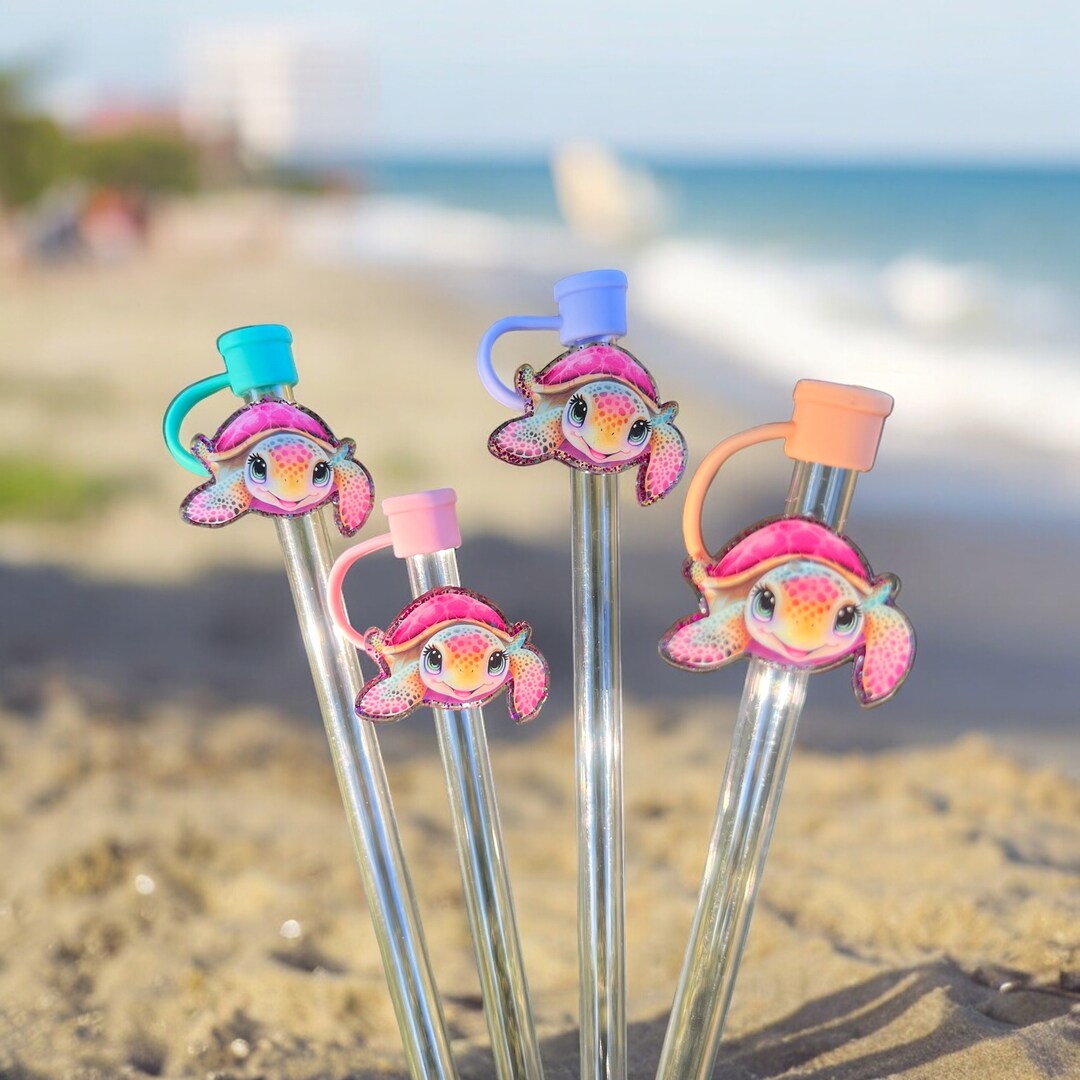 Pink Sea Turtle Straw Topper 10mm - Etsy