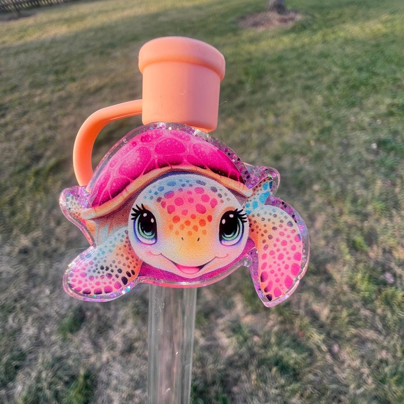 Pink Sea Turtle Straw Topper 10mm - Etsy