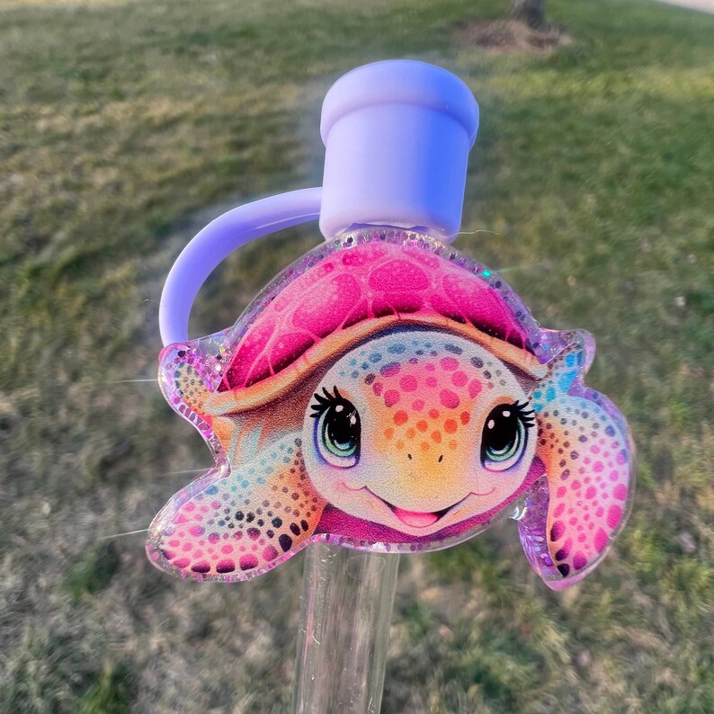 Pink Sea Turtle Straw Topper 10mm - Etsy