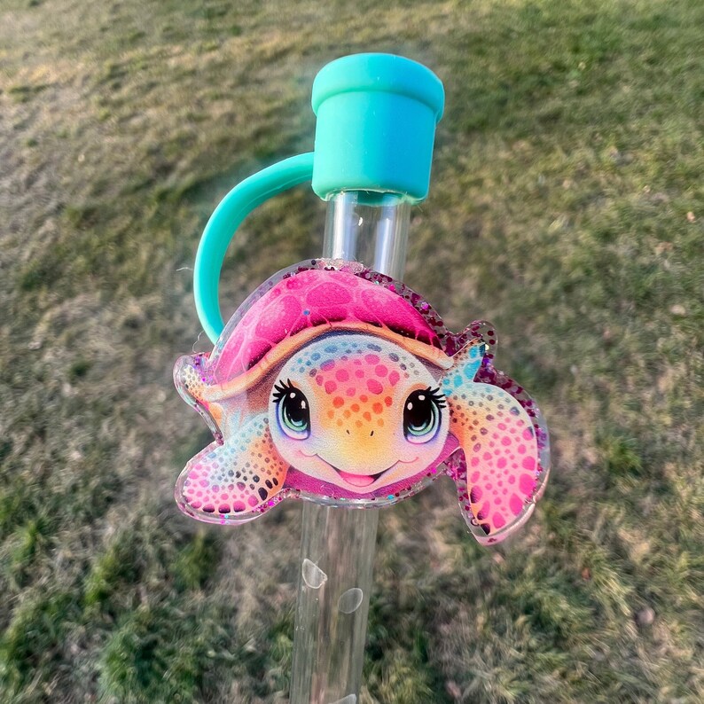 Pink Sea Turtle Straw Topper 10mm - Etsy